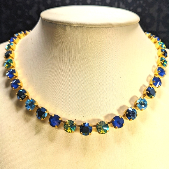 Handmade | Jewelry | Dark Blue Metallic Crystal In Classic Necklace ...